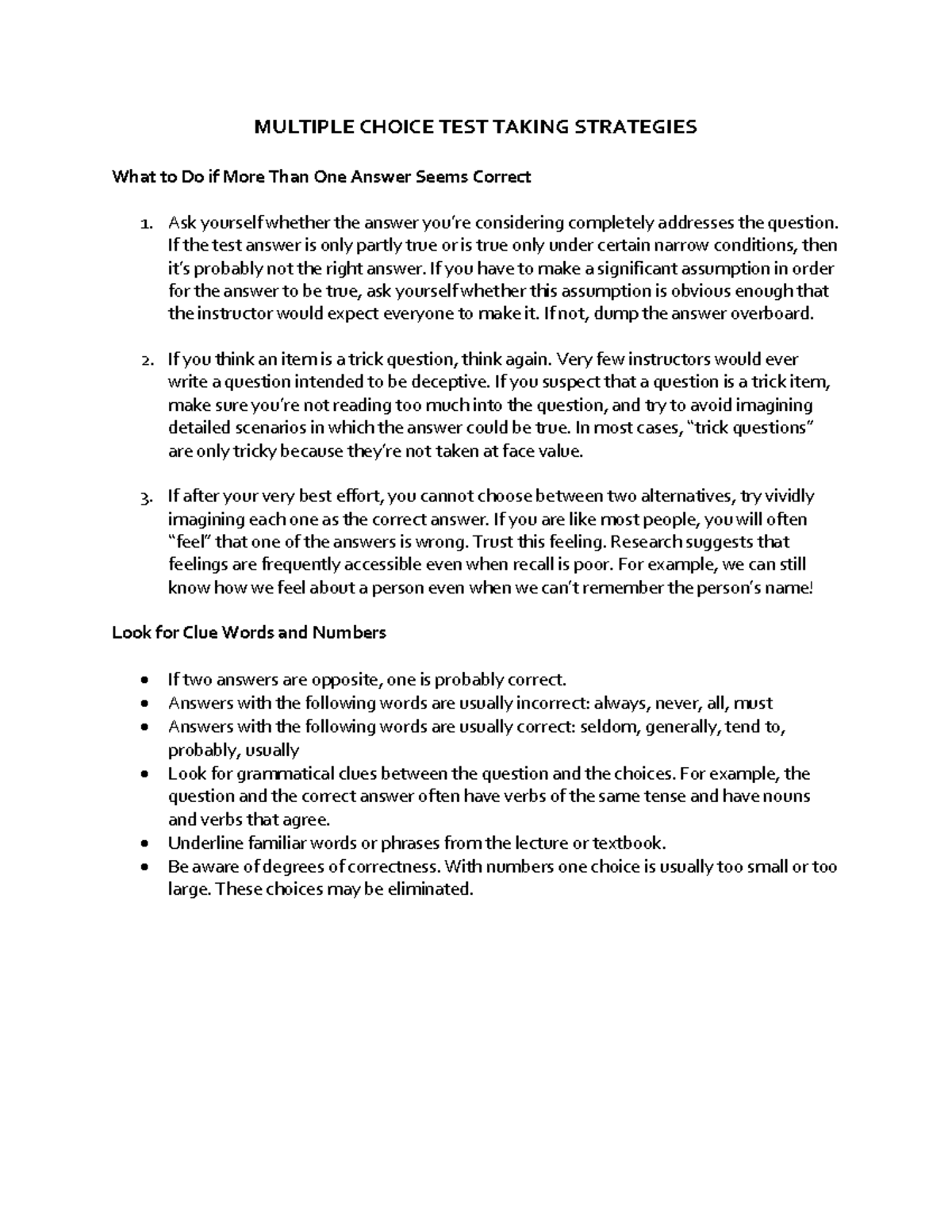 Copy of Multiple- Choice-TEST- Taking- Strategies - MULTIPLE CHOICE ...
