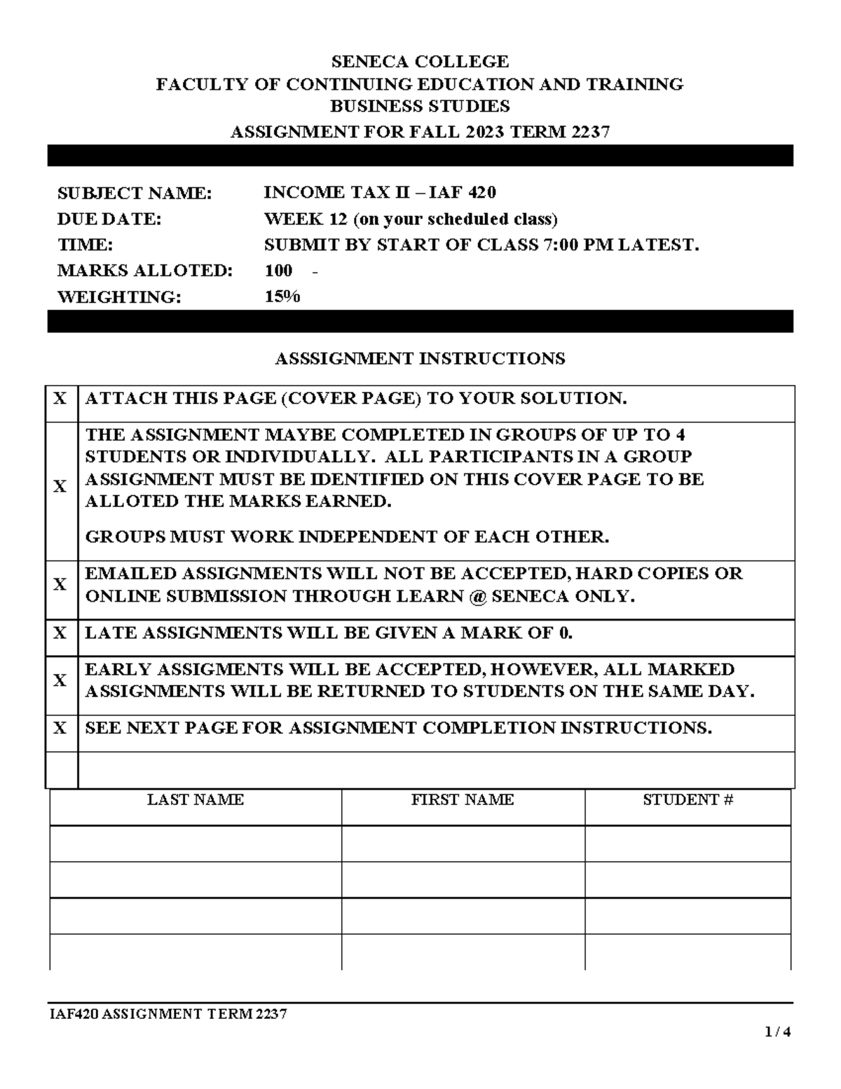 IAF420 Assignment - IAF420 ASSIGNMENT TERM 2237 SENECA COLLEGE FACULTY ...