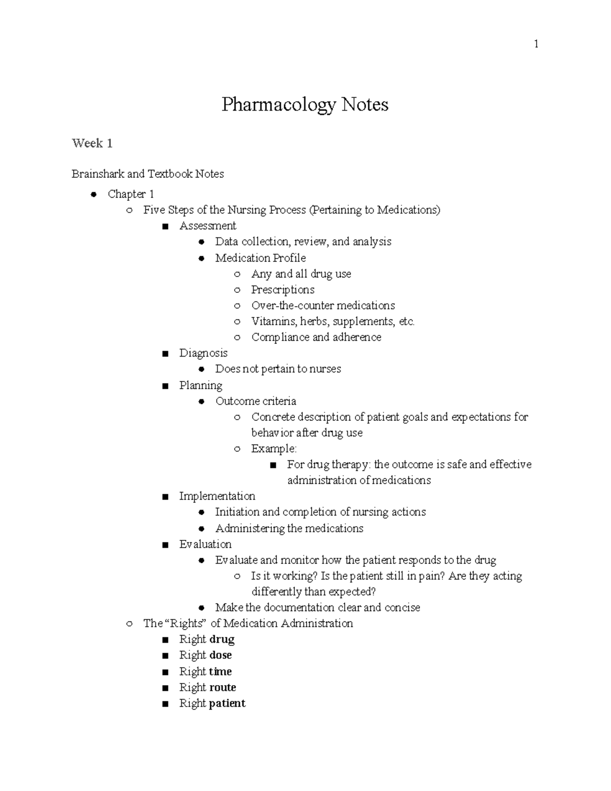 Pharmacology Notes May 2024 Pharmacology Notes Week 1 Brainshark