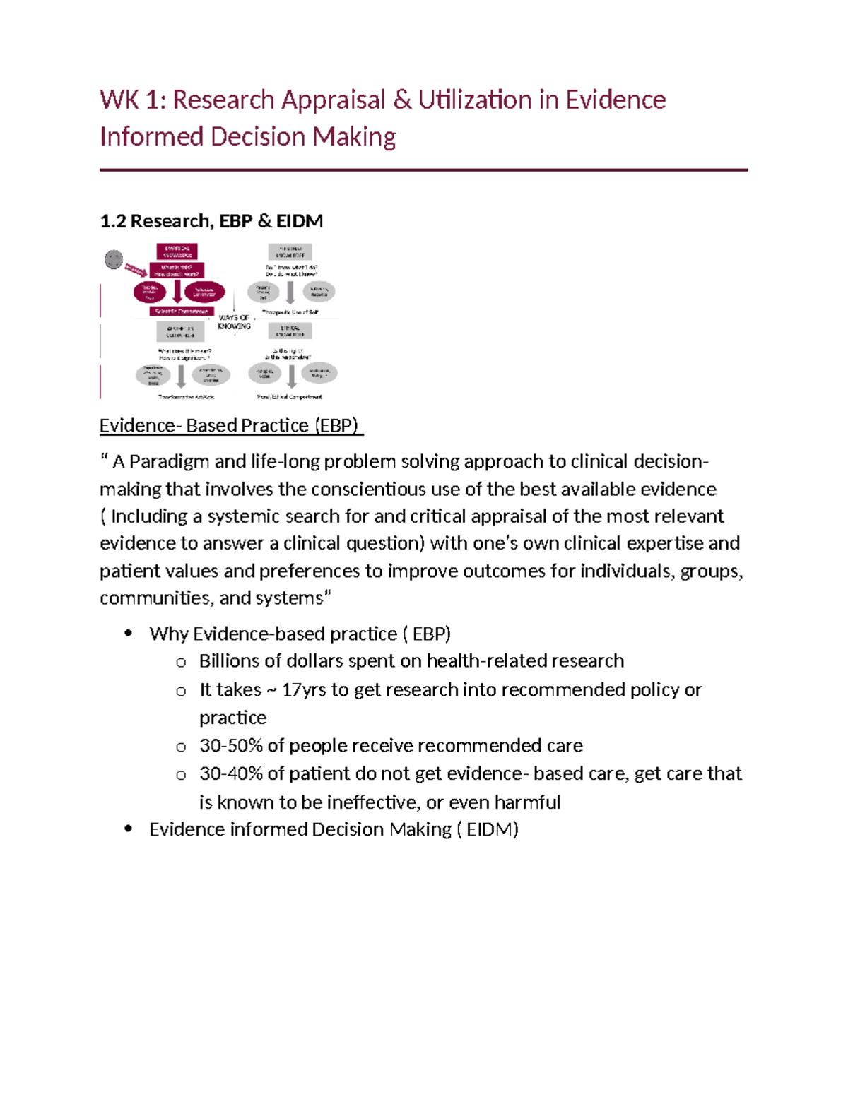 evidence based practice - WK 1: Research Appraisal & Utilization in ...