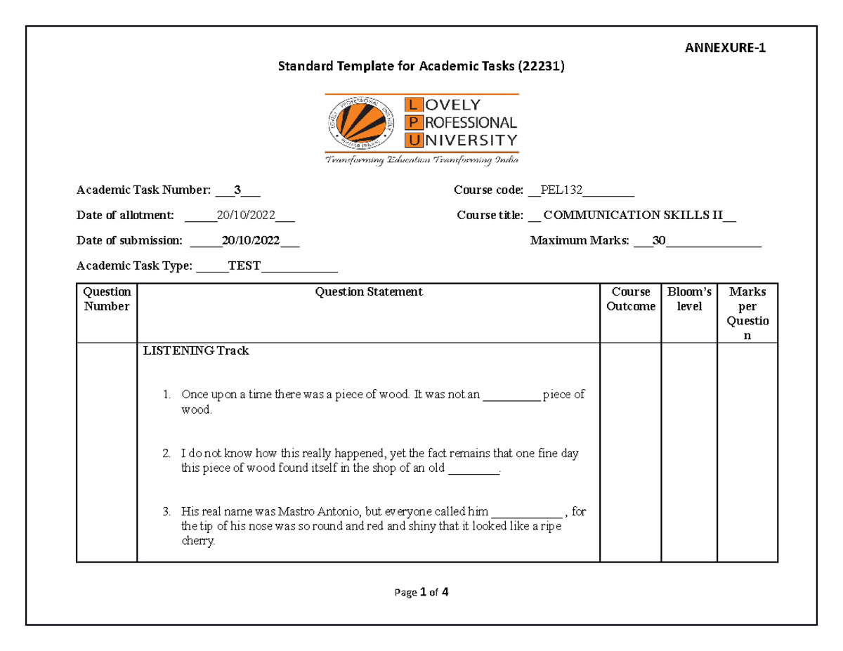 Sample - lecture notes - Standard Template for Academic Tasks (22231 ...