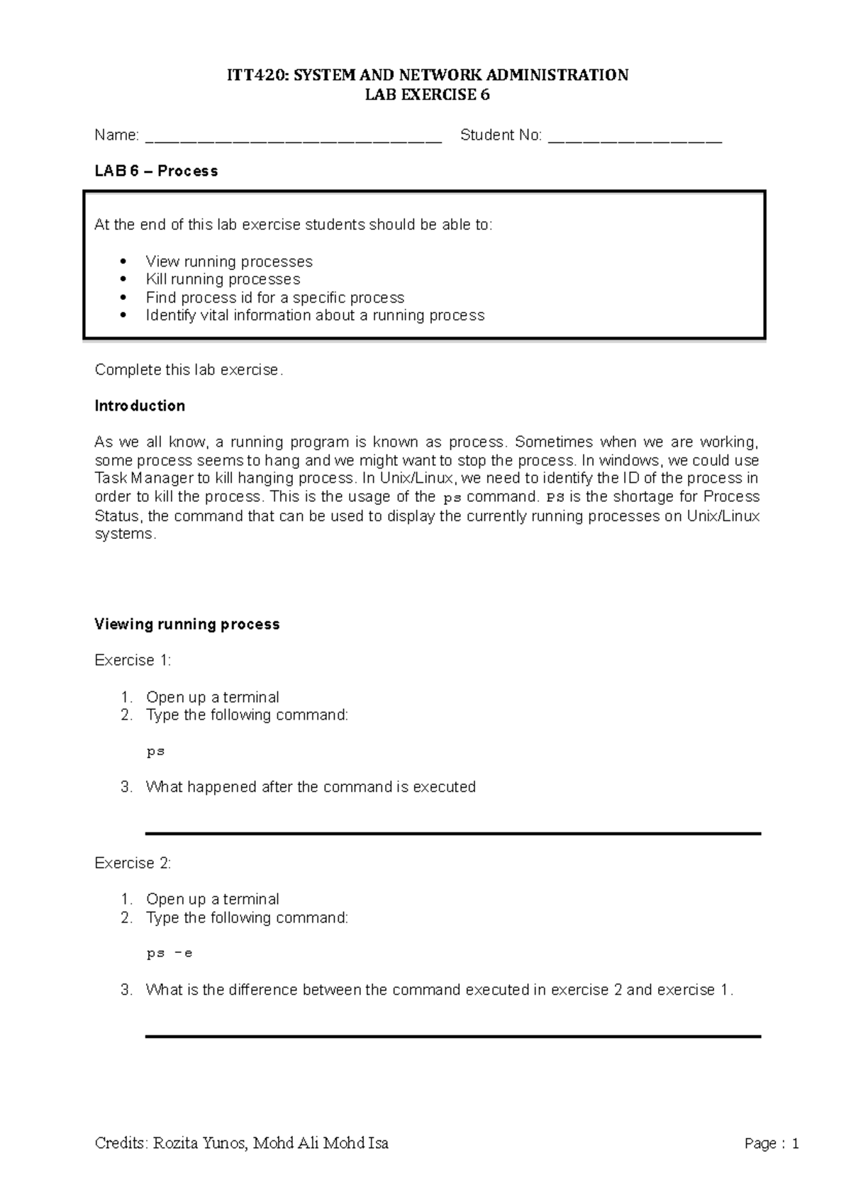 Copy of ITT420 Lab 6 - ITT420: SYSTEM AND NETWORK ADMINISTRATION LAB EXERCISE 6 Name: - Studocu