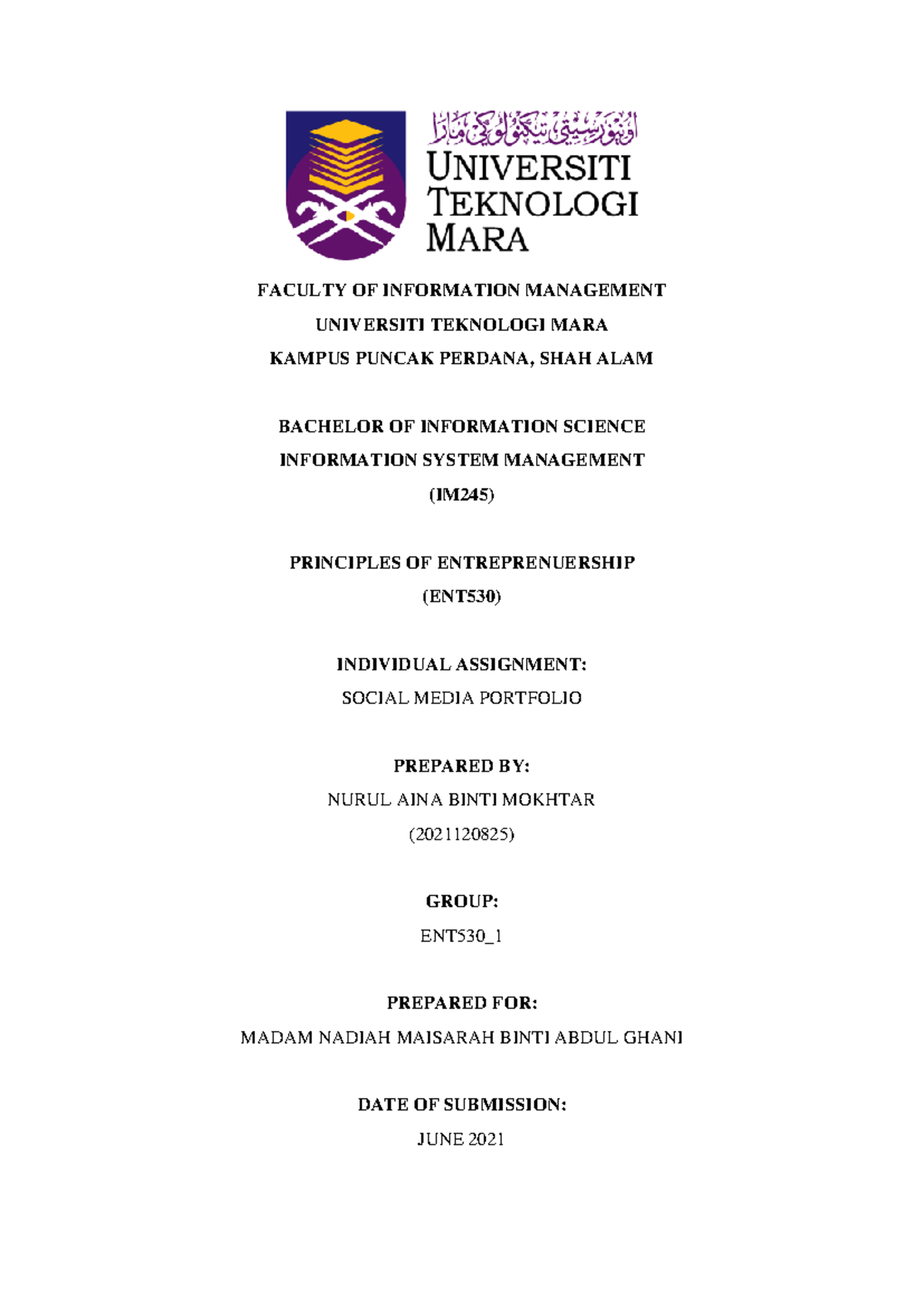 Contoh MGT - FACULTY OF INFORMATION MANAGEMENT UNIVERSITI TEKNOLOGI ...