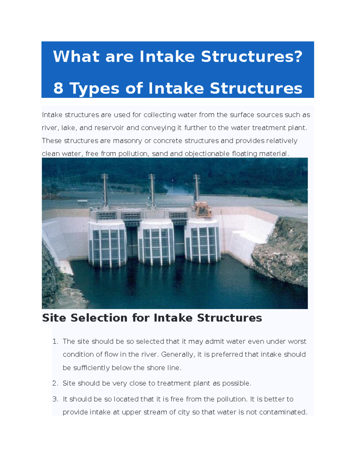 Intake Structures - design of water supply infrastructure - What are ...