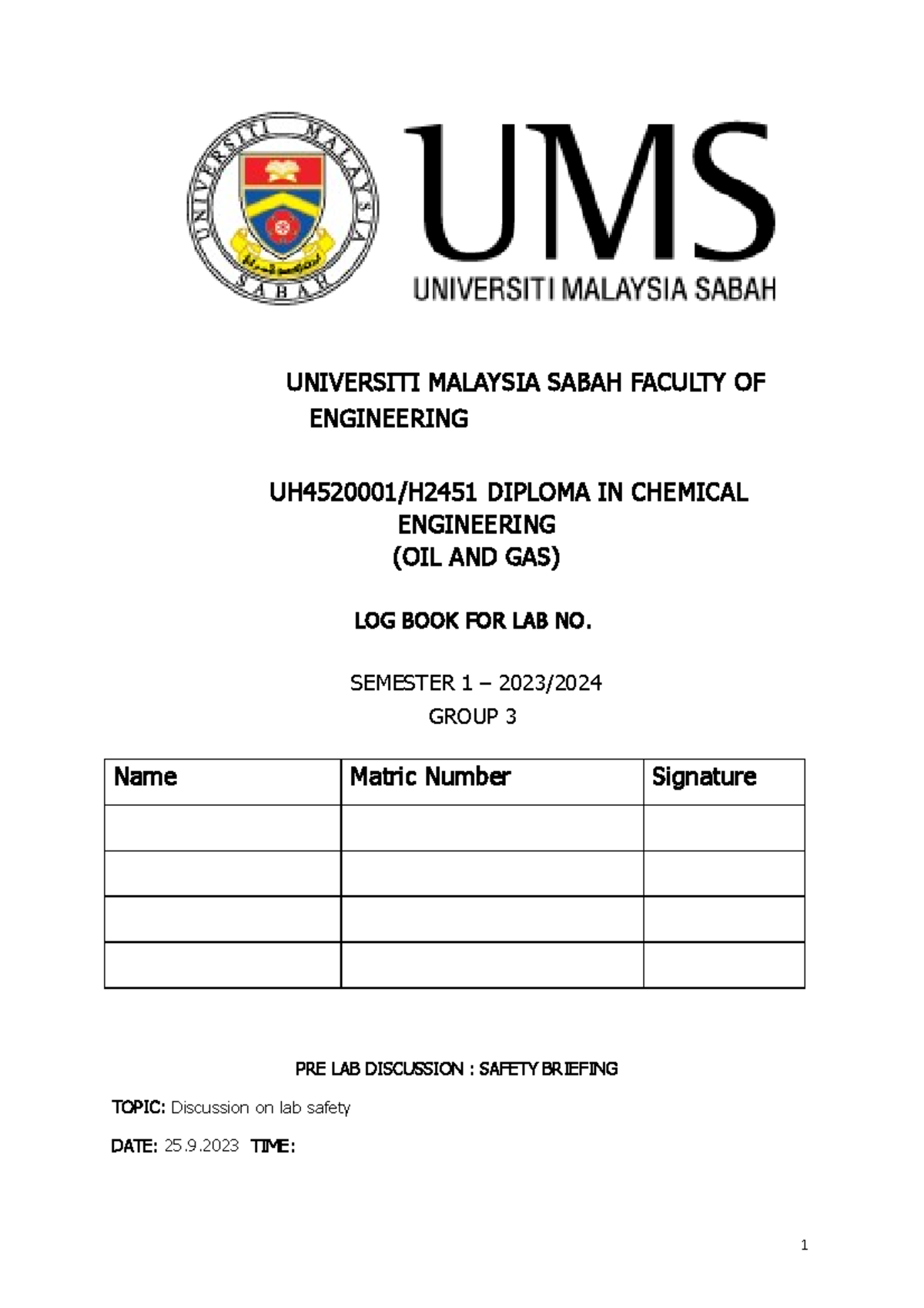 KR10303 LOG BOOK Template[ 25 - UNIVERSITI MALAYSIA SABAH FACULTY OF ...