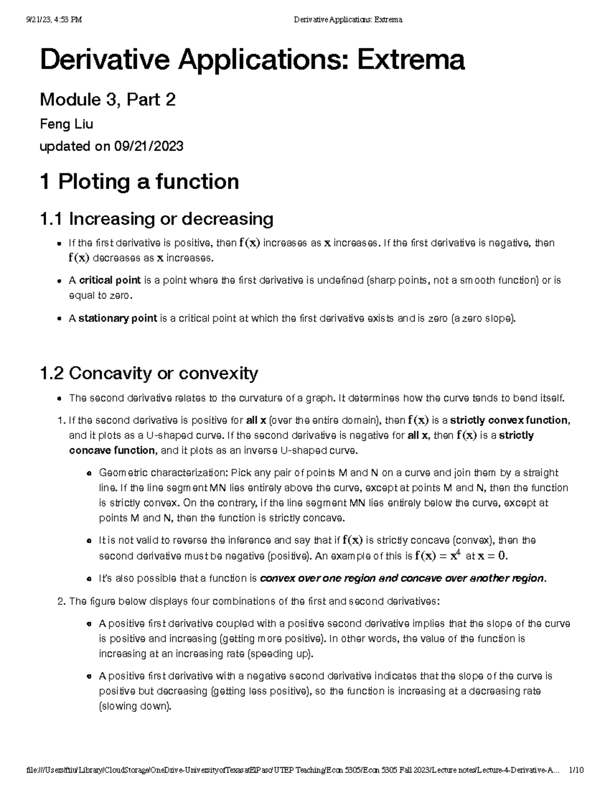 Lecture 4 Derivative Applications 2 - Derivative Applications: Extrema ...