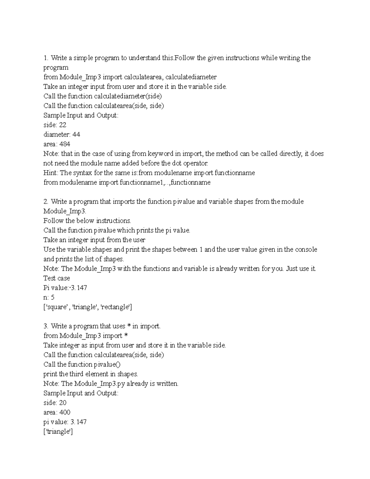 M-2 Test-1 python programs - Write a simple program to understand this ...