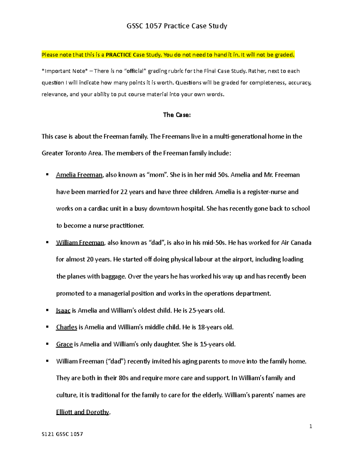 Practice Case Study - Please note that this is a PRACTICE Case Study ...