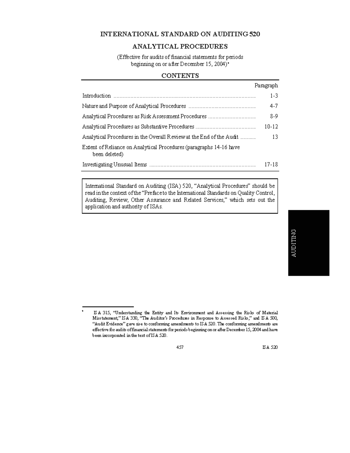 ISA 520 ANALTICAL PROCEDURES - AUDITING INTERNATIONAL STANDARD ON AUDITING 520 ANALYTICAL ...