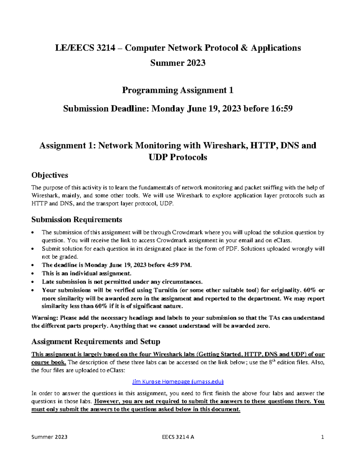EECS3214 SU23 A01 - Assignment 1 - handout - Summer 2023 EECS 3214 A 1 LE/EECS 3214 – Computer ...
