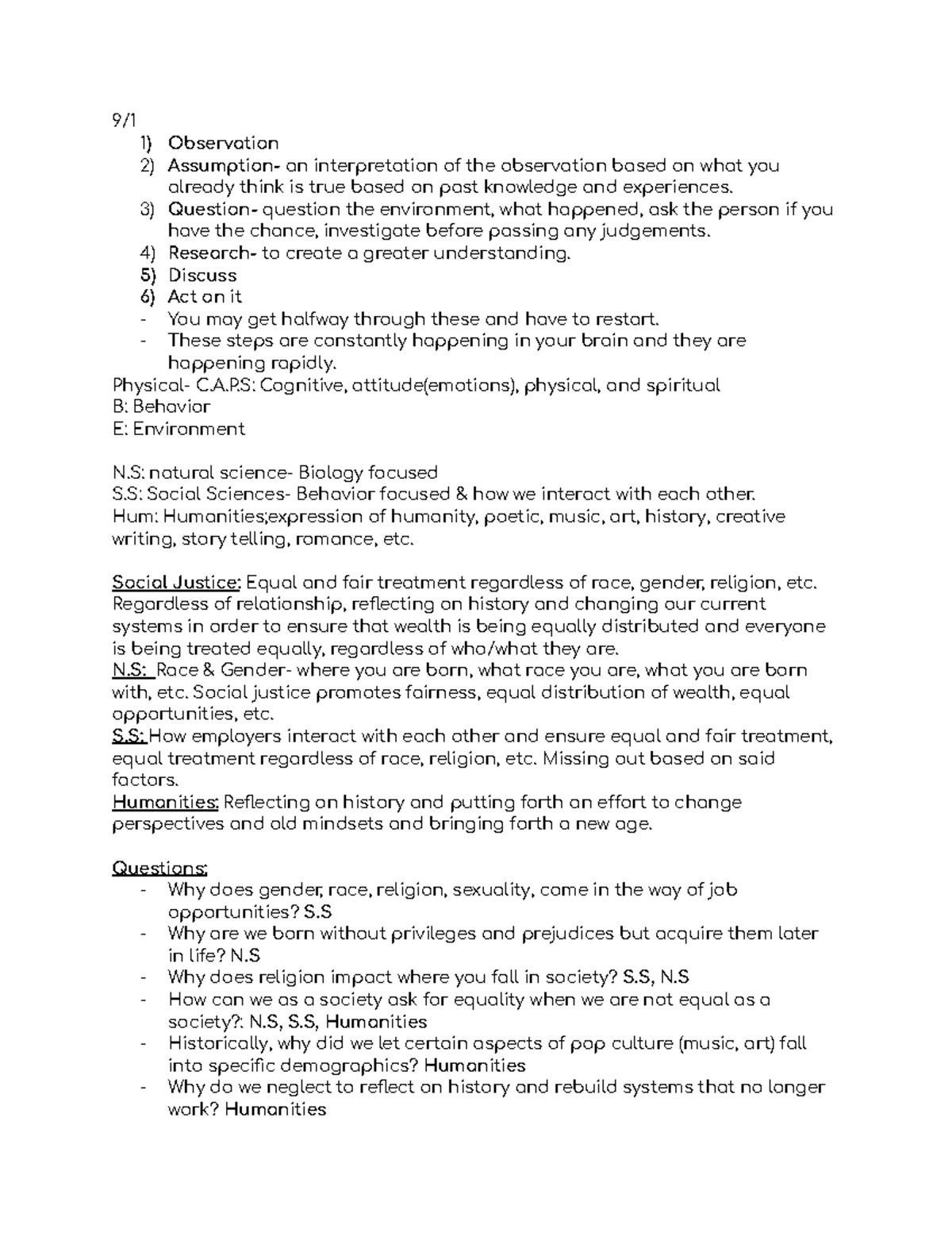 Humanities Notes - 9/ Observation Assumption- an interpretation of the ...