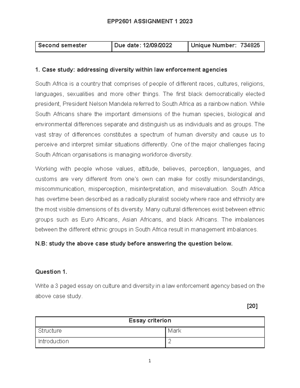 EPP2601 Assignment 2 2023 - EPP2601 ASSIGNMENT 1 2023 1 1. Case study ...