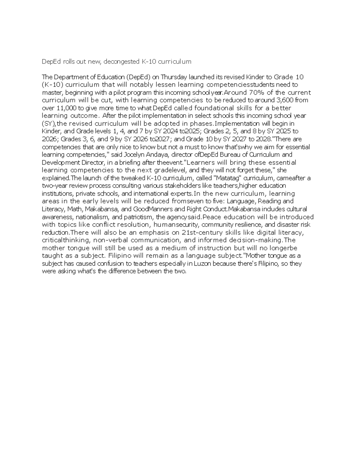 Editorial-107-SIR- Ashzel- Hachero - DepEd rolls out new, decongested K ...