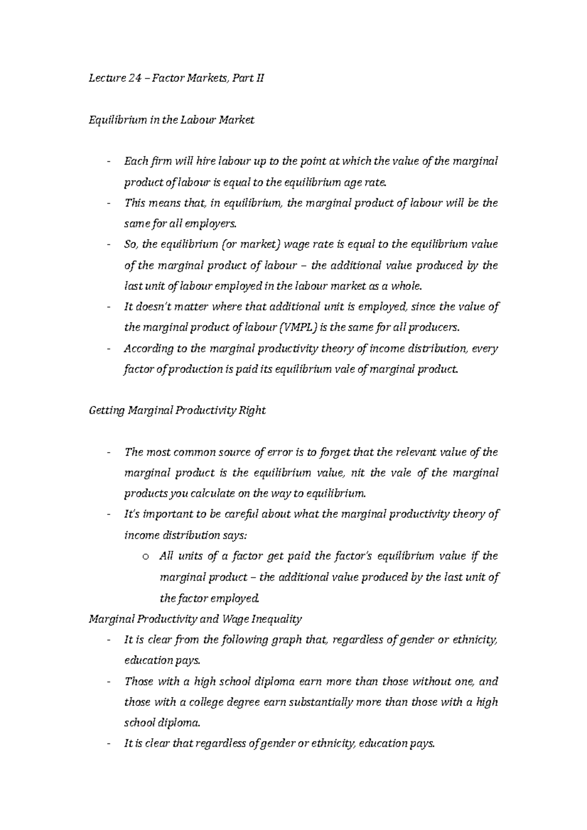 Lecture 24 – Factor Markets - Lecture 24 – Factor Markets, Part II ...