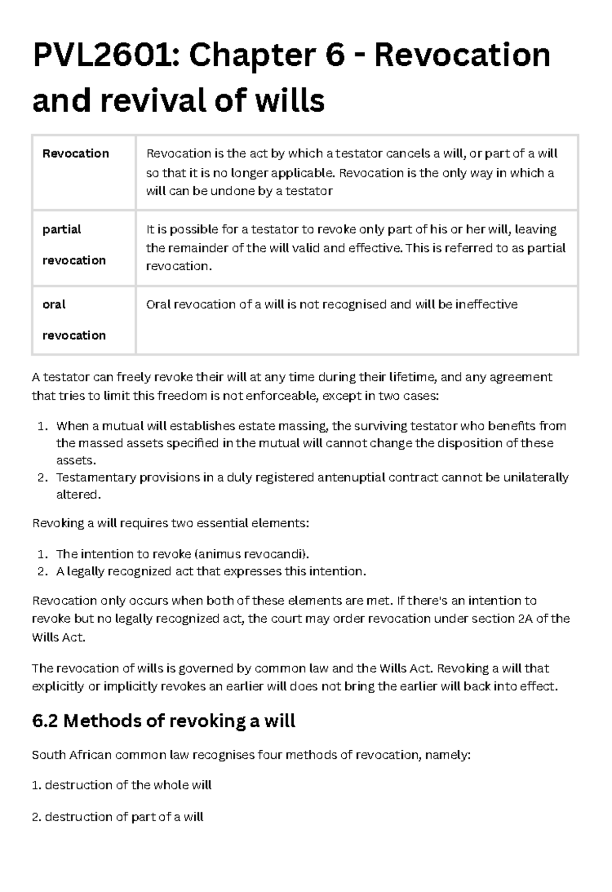 PVL2601 Chapter 6 - Revocation and revival of wills 20231030 120649 ...