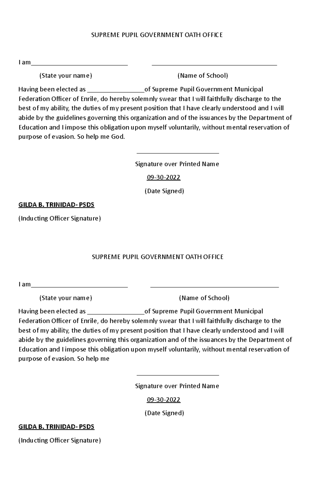 Supreme- Pupil- Government-OATH- Office - SUPREME PUPIL GOVERNMENT OATH ...