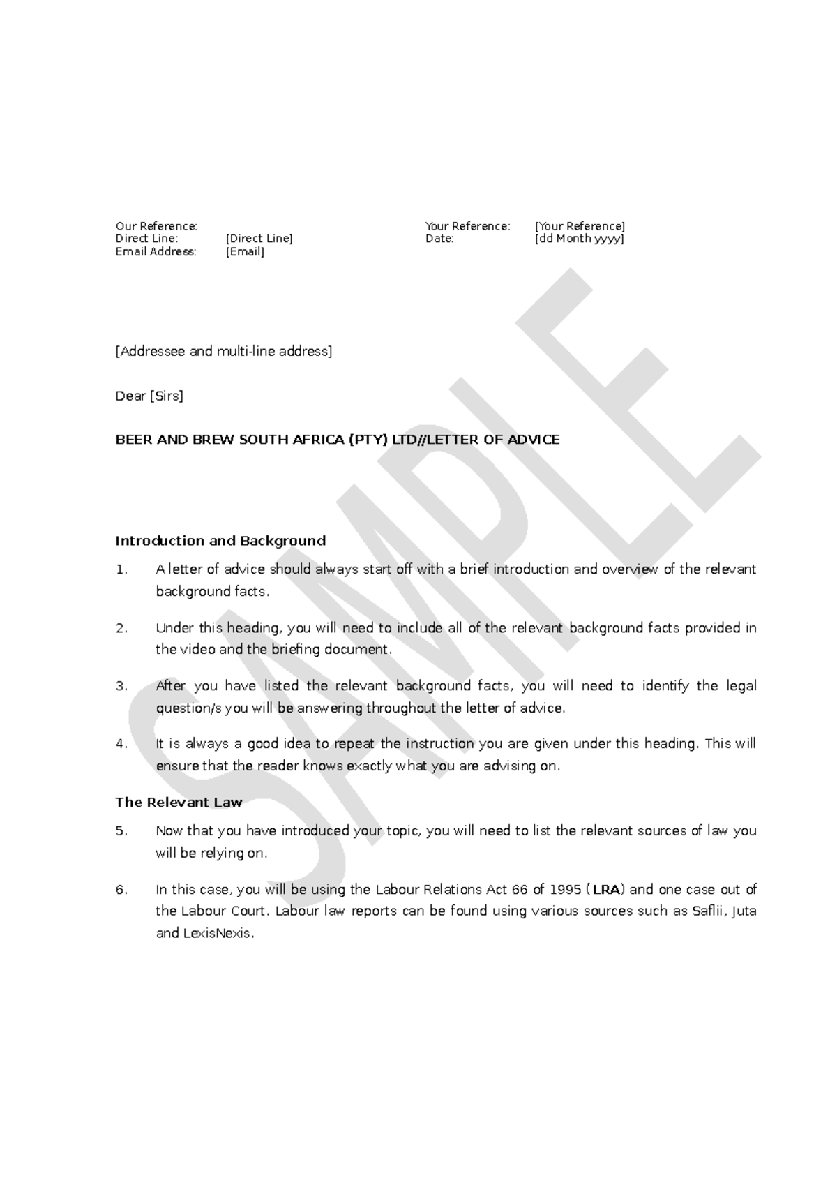 Letter of advice template -1 - Our Reference: Your Reference: [Your ...