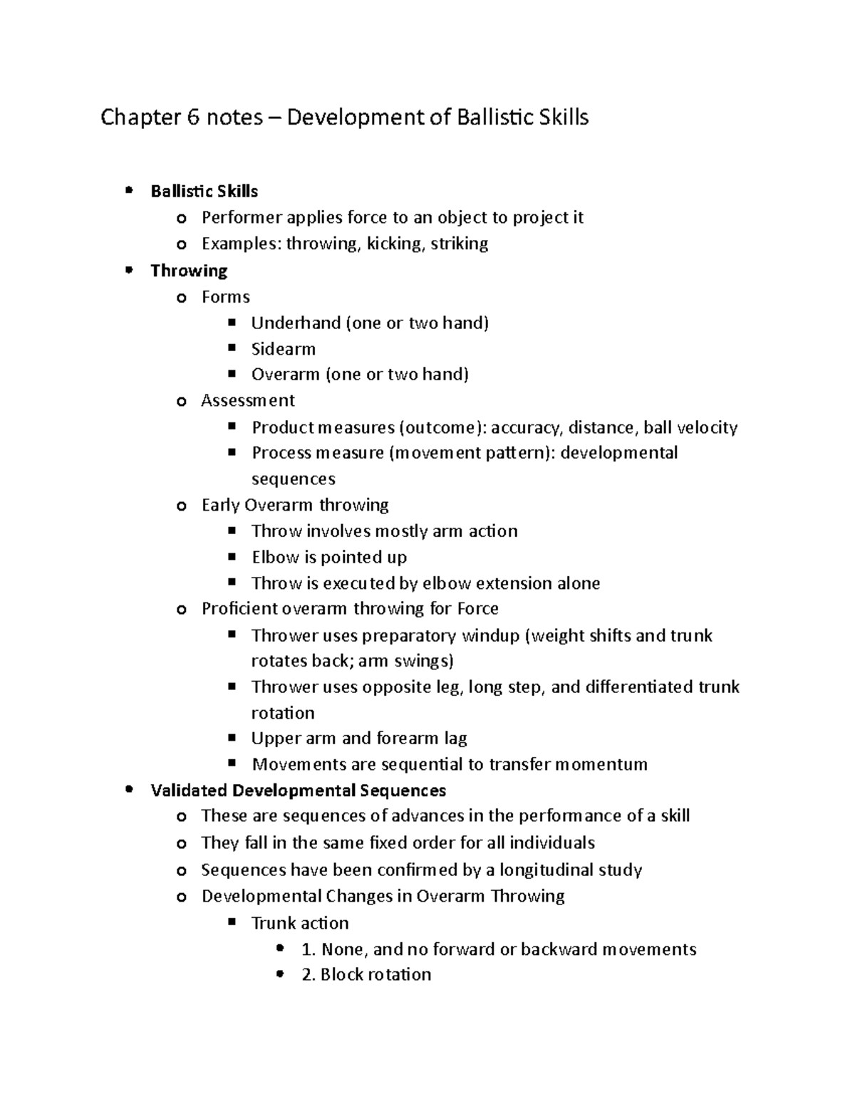 Chapter 6 notes - Development of ballistic skills such as throwing ...