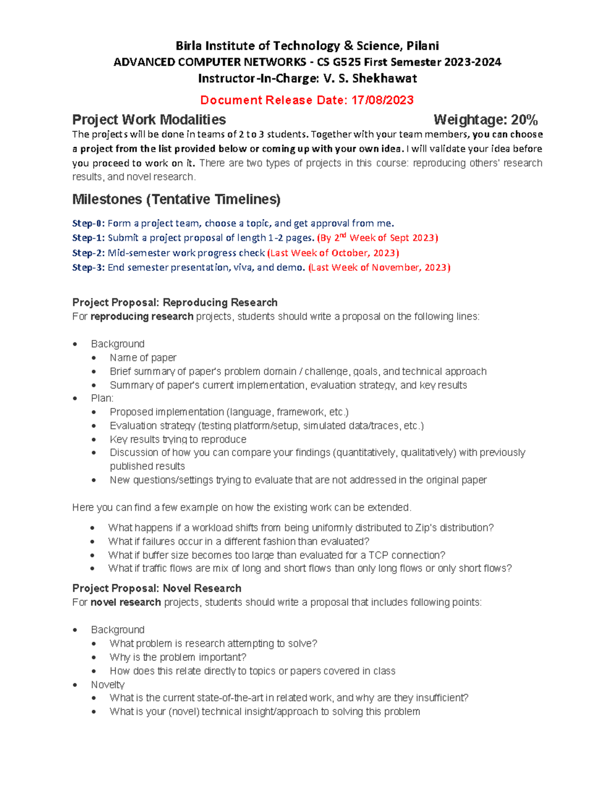 Project work guidelines - Birla Institute of Technology & Science ...