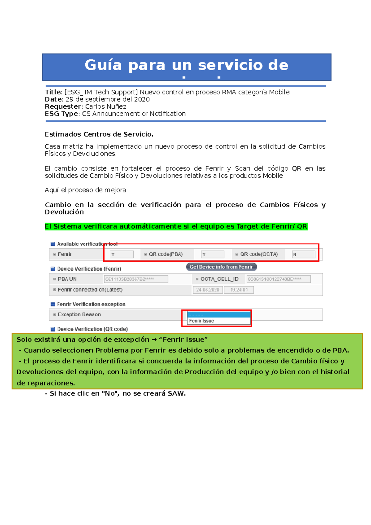 [ESG IM Tech Support] Nuevo control en proceso RMA categor Ia Mobile ...