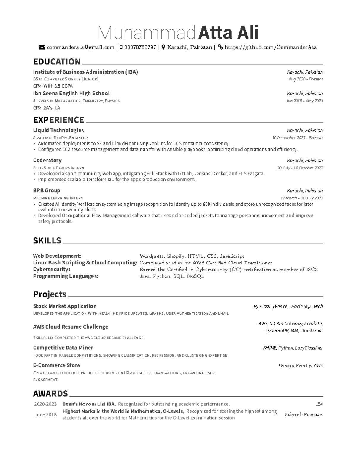 Atta Ali Resume - Muhammad Atta Ali commanderata@gmail | 03070762797 | Karachi, Pakistan | - Studocu