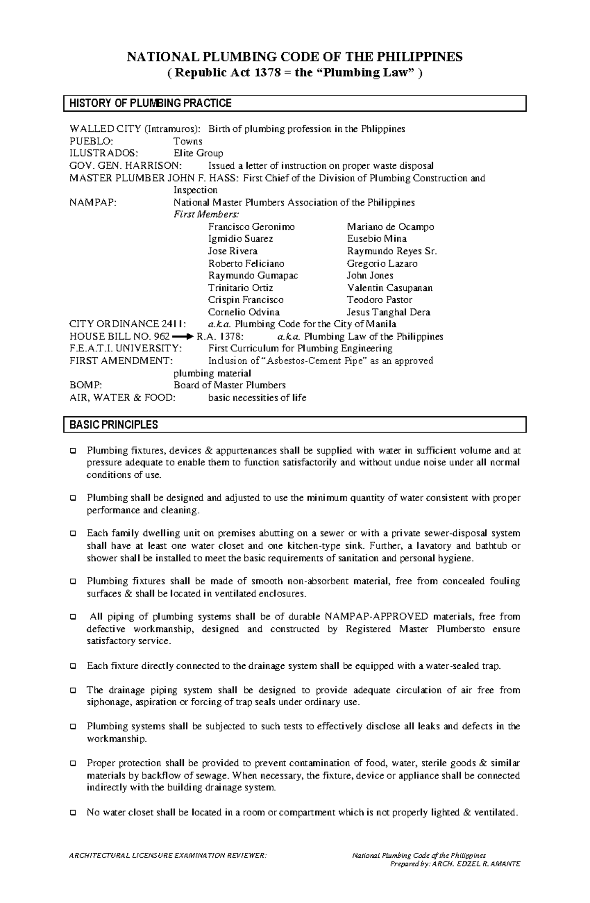 Plumbing-CODE-summarized-1 - ARCHITECTURAL LICENSURE EXAMINATION ...