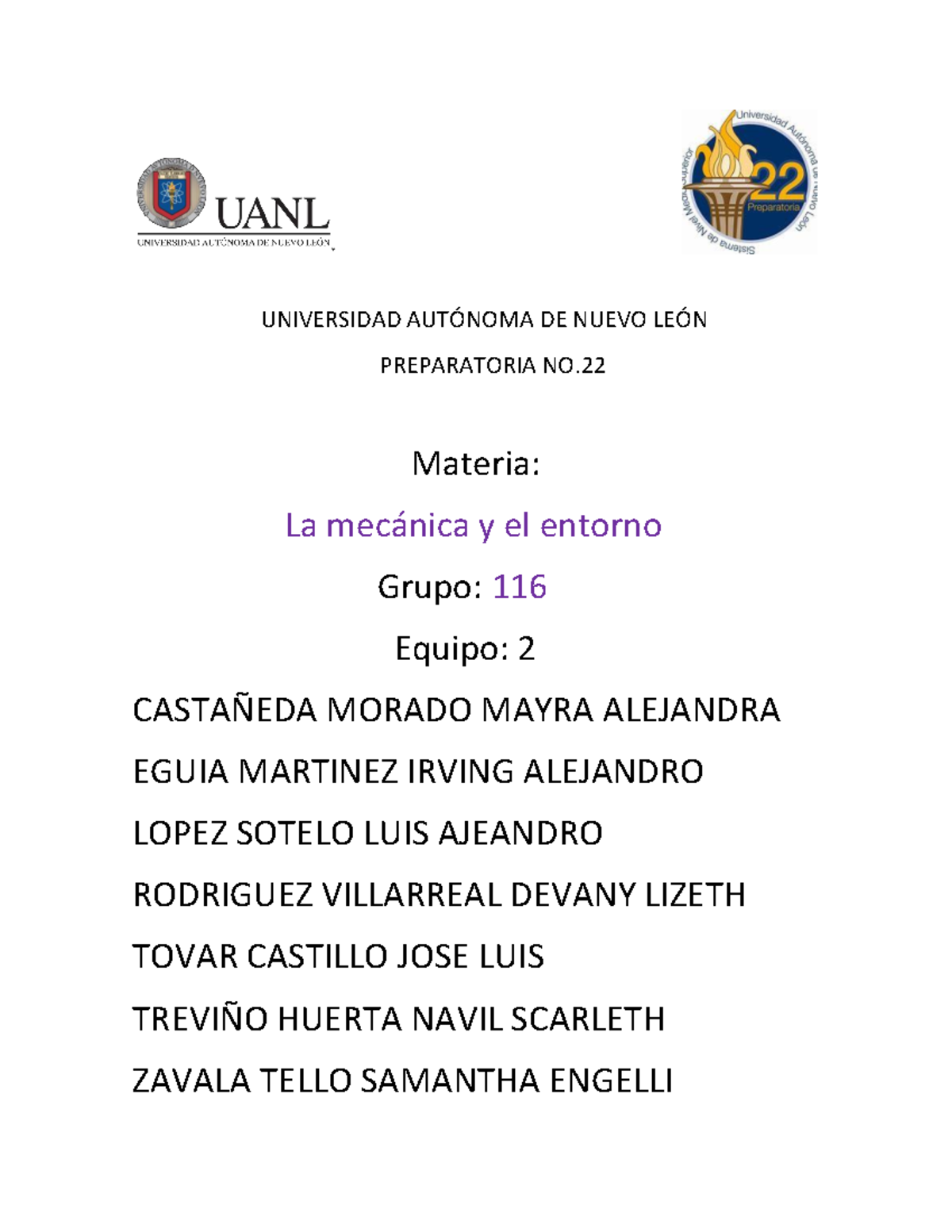 EV - Presentaciones - UNIVERSIDAD AUT”NOMA DE NUEVO LE”N PREPARATORIA NO. Materia: La mec·nica y ...