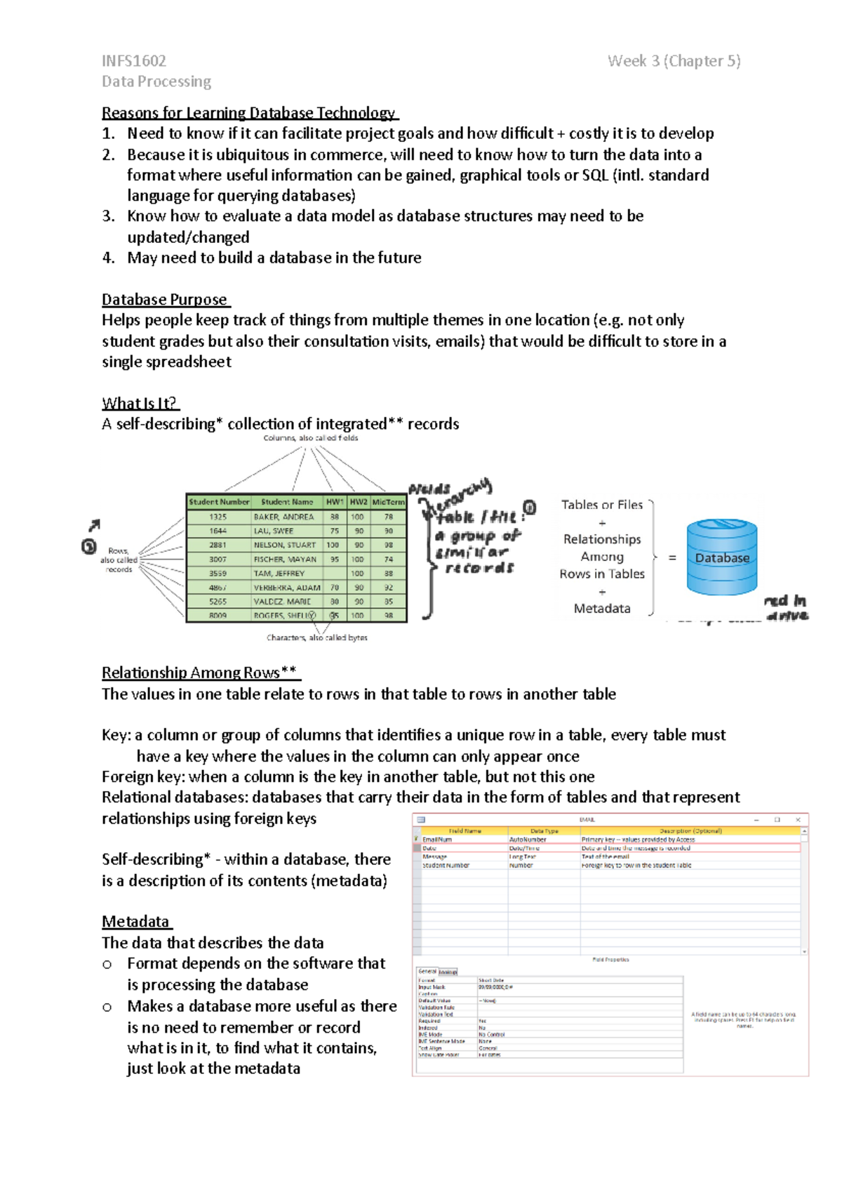 Chapter 5 notes - data processing - INFS1602 Week 3 (Chapter 5) Data ...