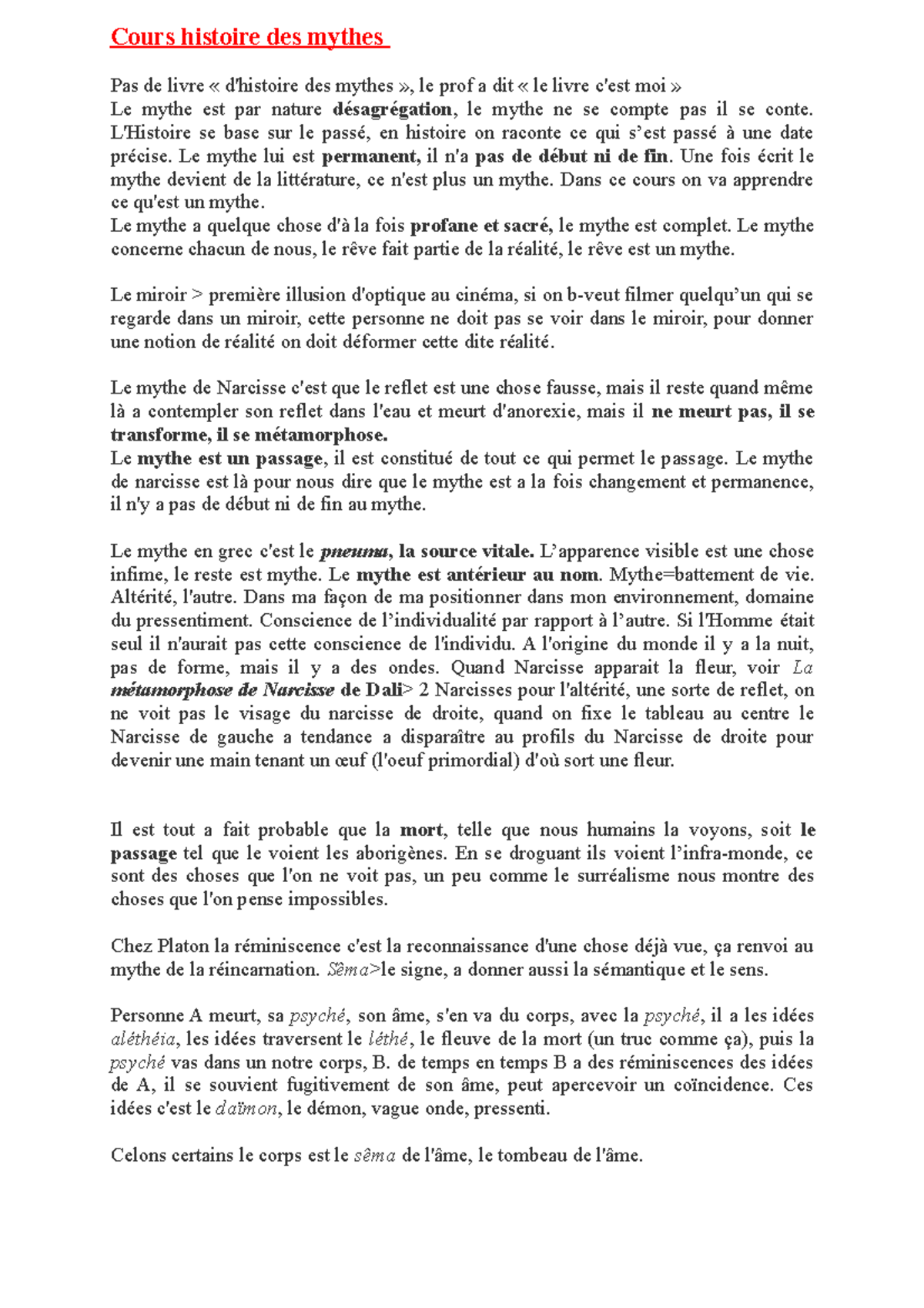 Histoire des mythes - Cinema - Cours histoire des mythes Pas de livre « d'histoire des mythes ...