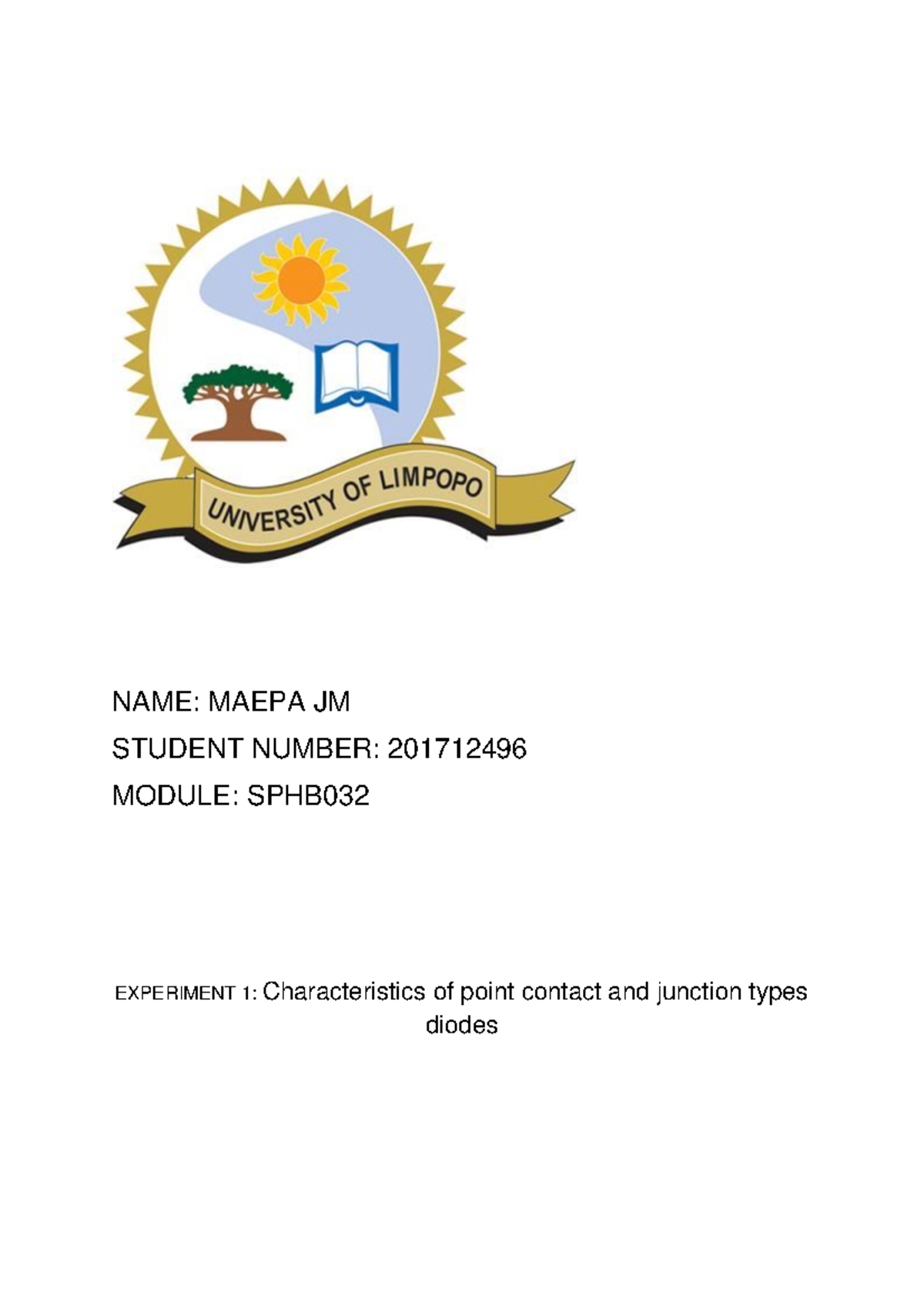 .arch SPHB 032 EXP 1 Maepa JM 2017 12496 - NAME: MAEPA JM STUDENT ...