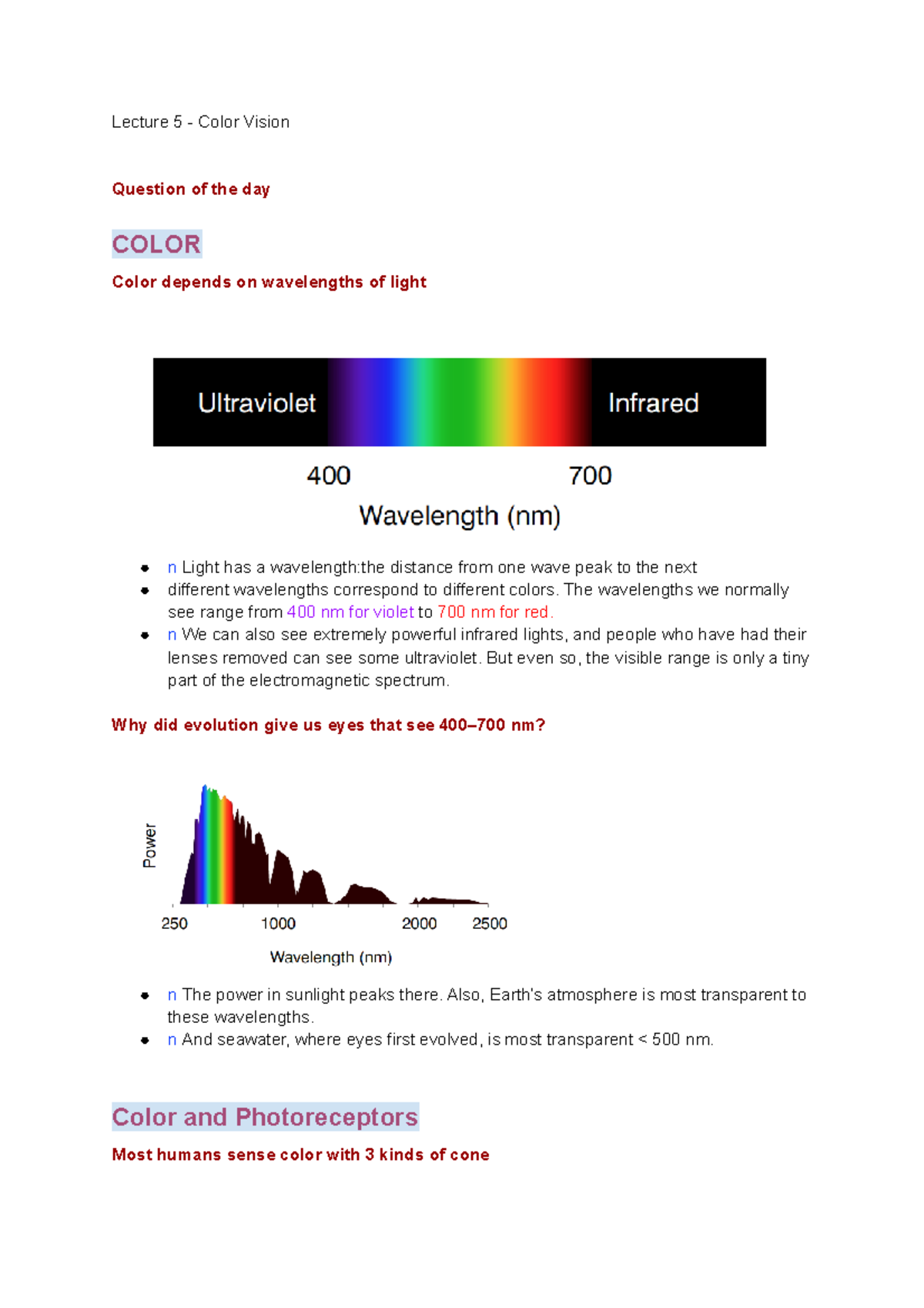 PSL300 UTSG Part4 Sensory Lecture 5 - Color Vision - Lecture 5 - Color ...