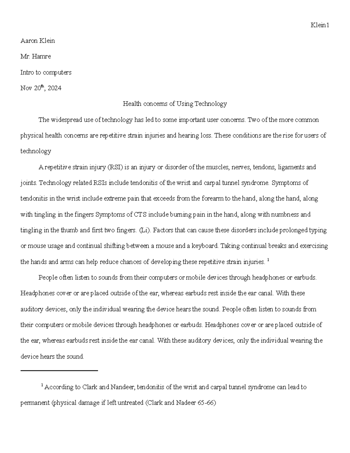 Healh concerns done - it is what we did for class work - Klein Aaron Klein Mr. Hamre Intro to ...