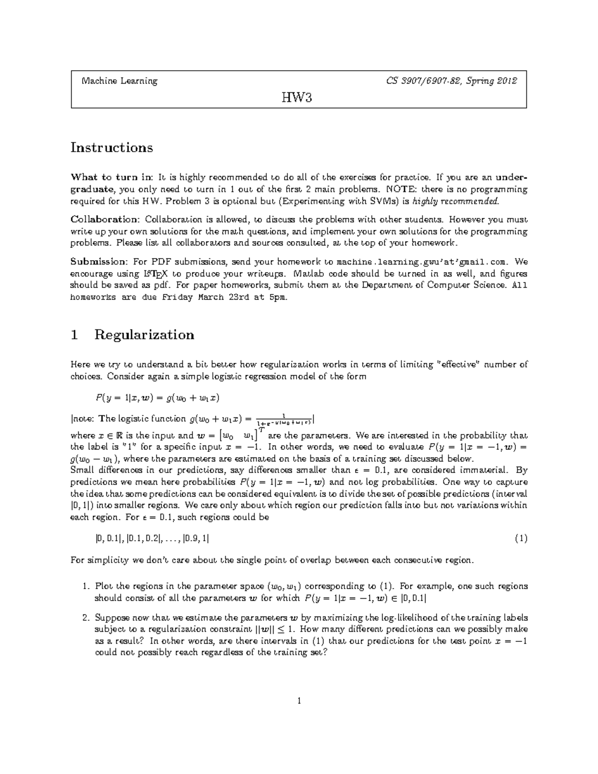 Hw3 - Machine Learning CS Spring 2012 HW3 Instructions What to turn in ...