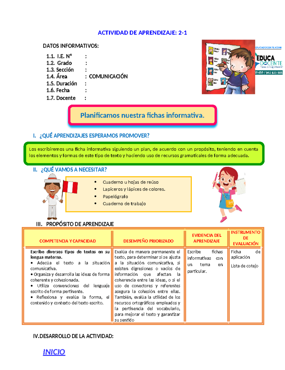 D2 A1 Sesión 5TO Nuestro país en fichas informativas - ACTIVIDAD DE ...