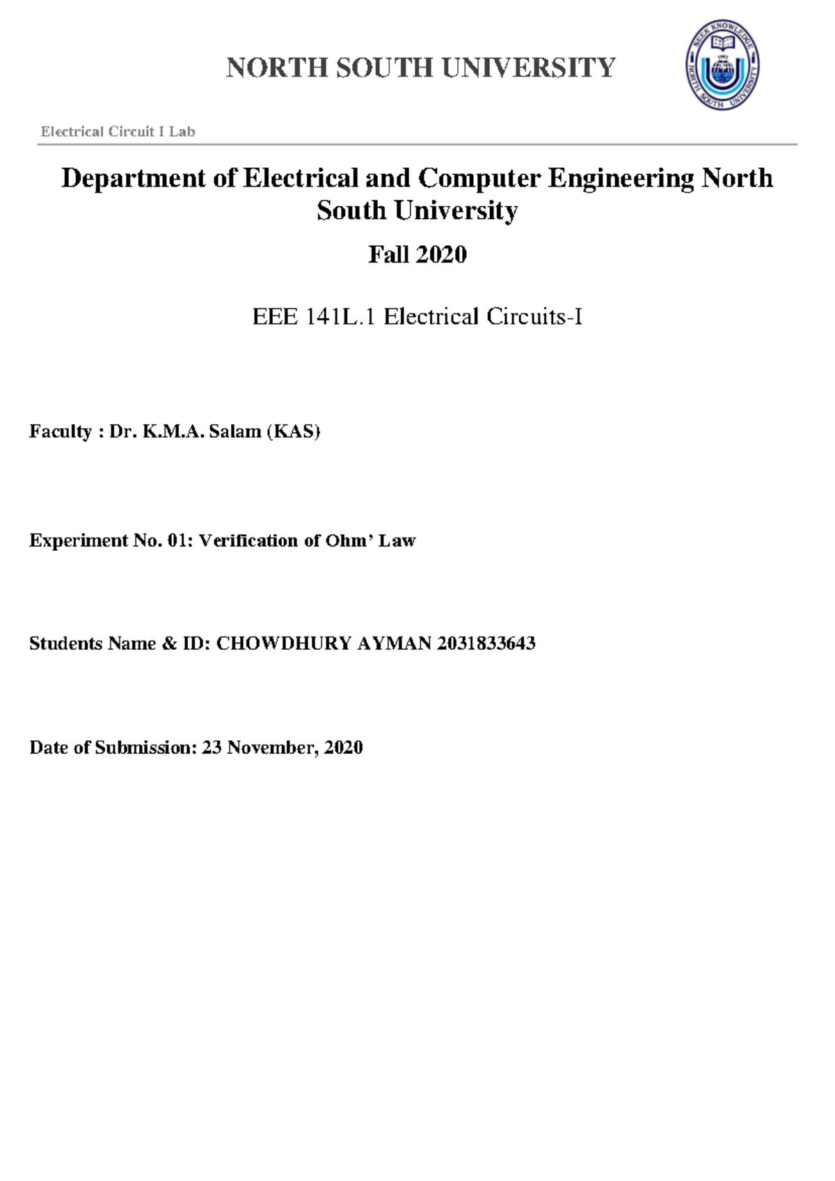 Lab1pdf - EEE141 Lab - Electrical Circuit I Lab Department of ...