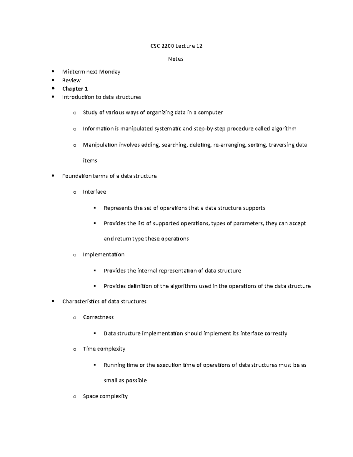 CSC 2200 Lecture 12 - CSC 2200 Lecture 12 Notes Midterm next Monday ...