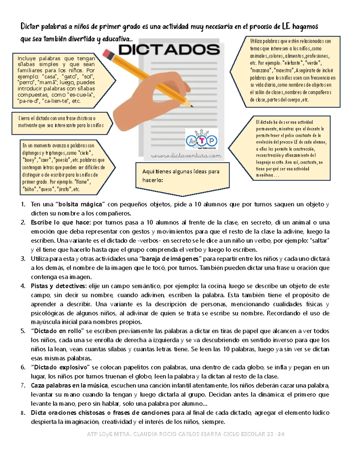 EL Dictado 1° - Dictar palabras a niños de primer grado es una ...