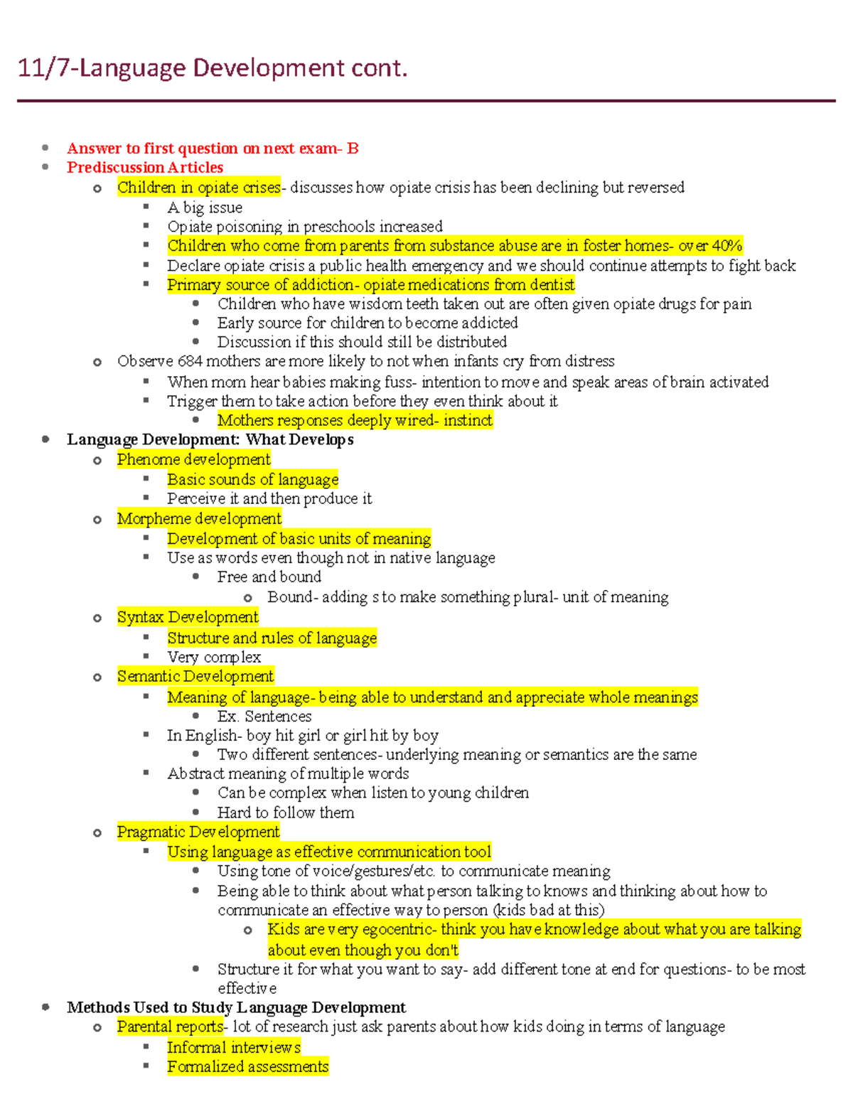 11:7-Lecture 16- Language dev - 11/7-Language Development cont. Answer ...