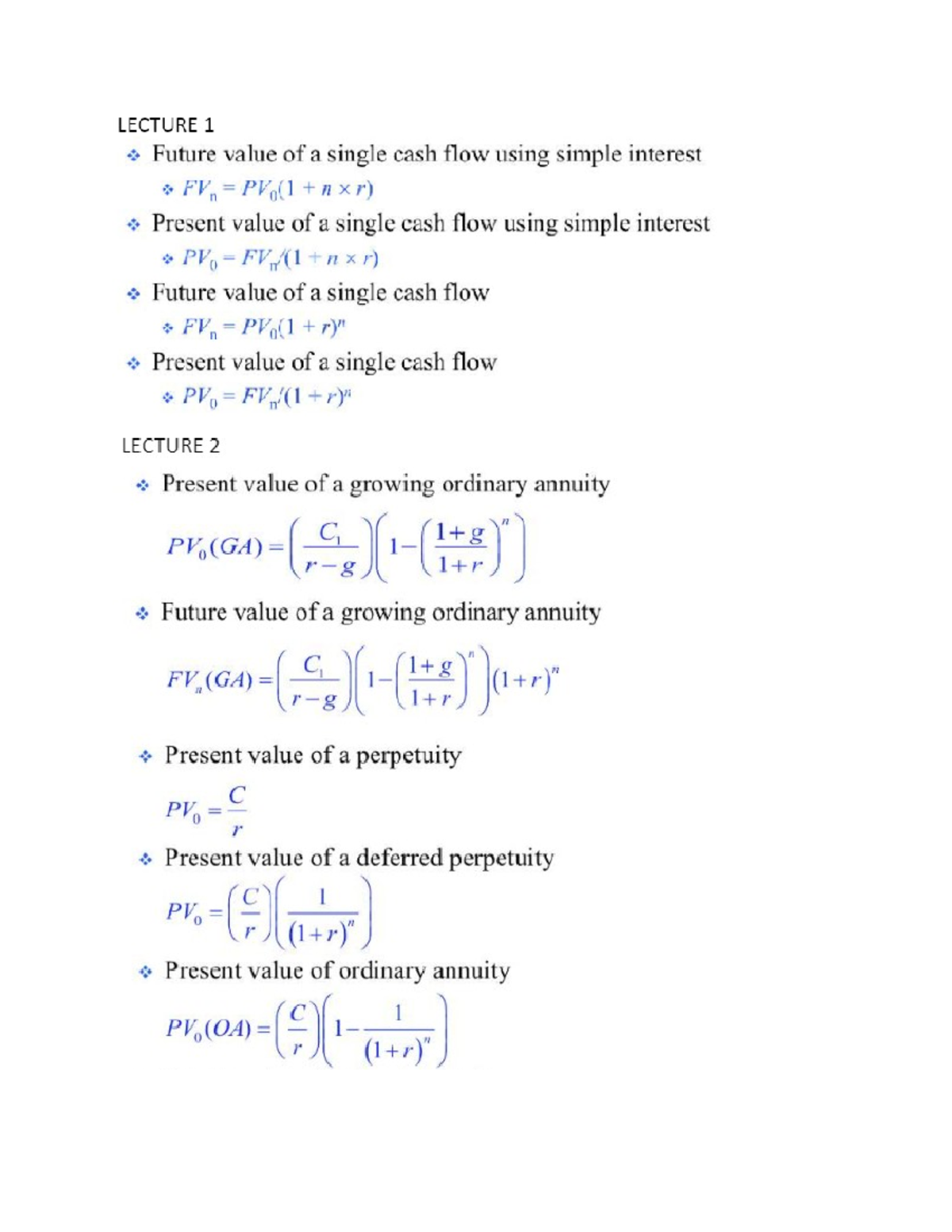Formulas - FNCE10002 - Studocu