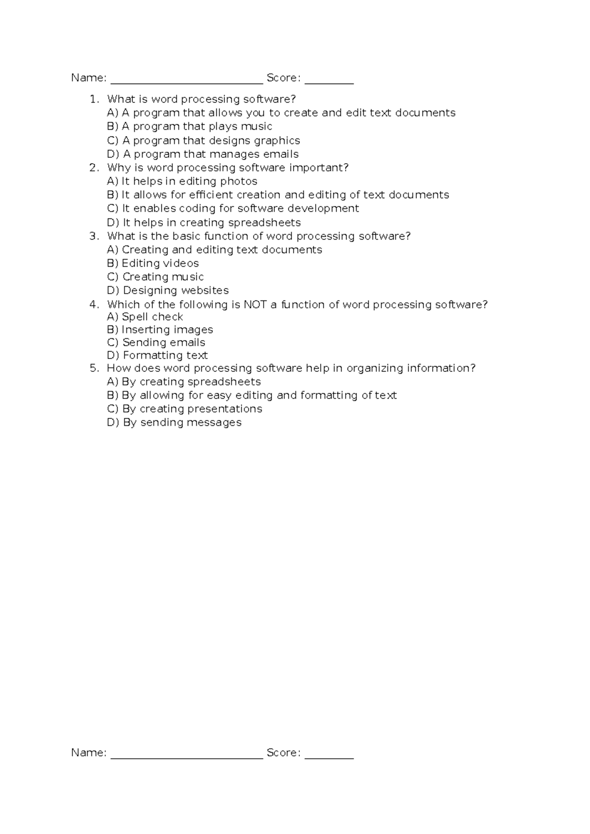 Quiz - QUIZ ICT 7 - Name: ____________________________ Score ...