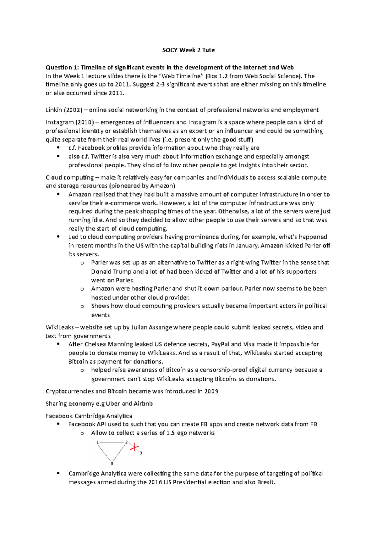 SOCY Week 2 Tute - Detailed Tute Answer for Week 2 - SOCY Week 2 Tute Question 1: Timeline of ...
