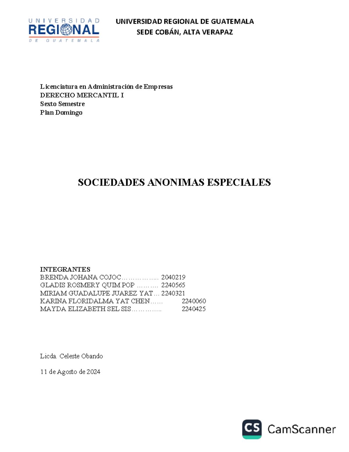Sociedades anonimas Especiales - Licenciatura en Administración de Empresas DERECHO MERCANTIL I ...