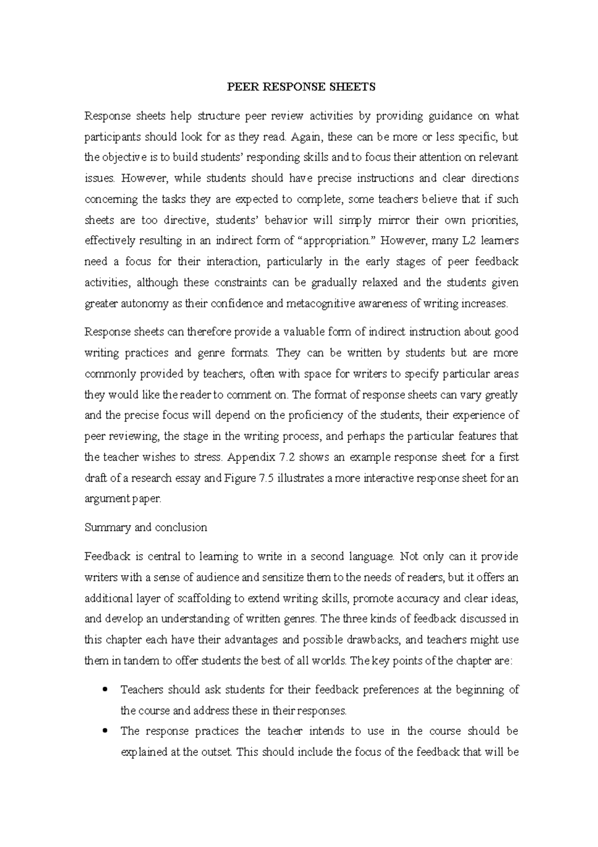 PEER Response Sheets - PEER RESPONSE SHEETS Response sheets help structure peer review ...