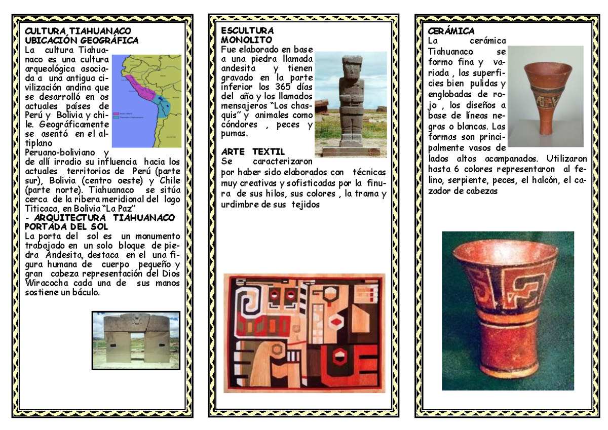 Triptico, informativo sobre la cultura Tiahuanaco, ubicacion, economia ...