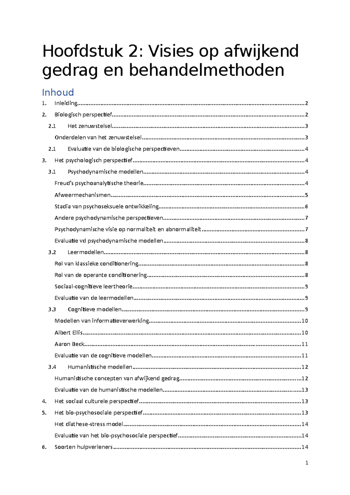 Hoofdstuk 2 Visies op afwijkend gedrag en behandelmethoden - Hoofdstuk ...