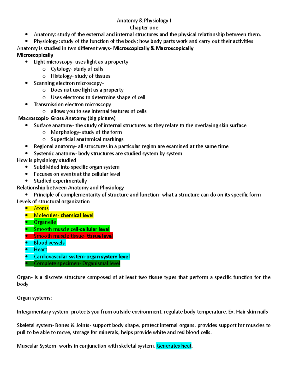 Anatomy & Physiology 1 all notes - Anatomy & Physiology I Chapter one ...