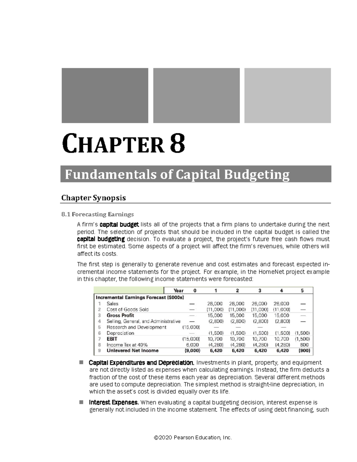 Chapitre 8 - exooss - CHAPTER 8 Fundamentals of Capital Budgeting Chapter Synopsis 8 Forecasting ...