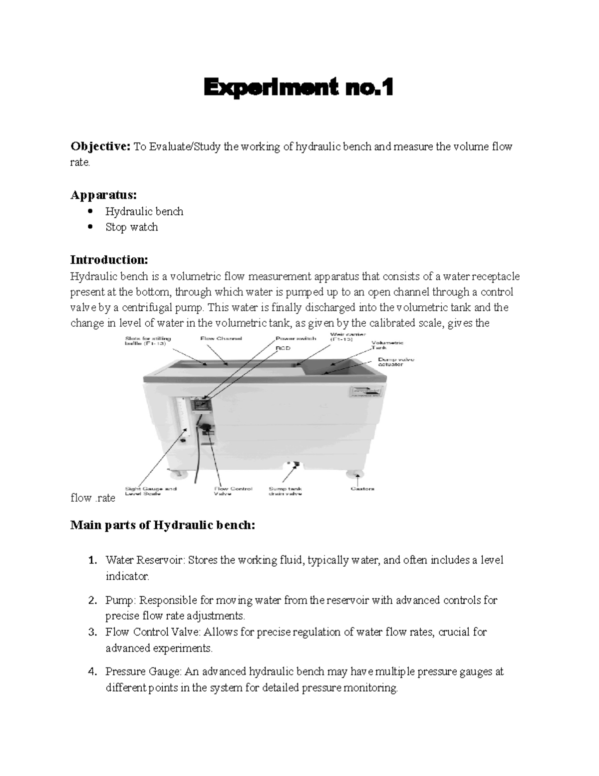 Experiment no 1 fm - lab report - Experiment no. Objective: To Evaluate/Study the working of ...