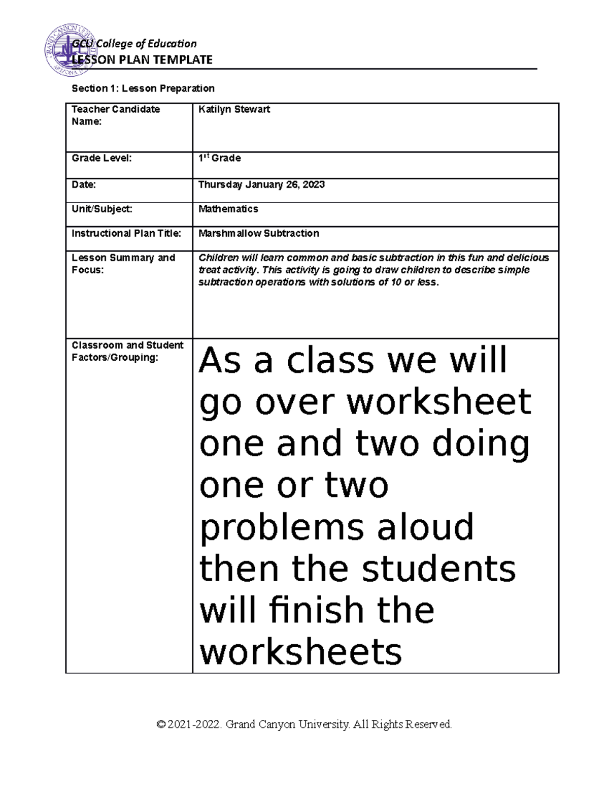 ELM 470 Lesson Plan #2 - LESSON PLAN TEMPLATE Section 1: Lesson ...
