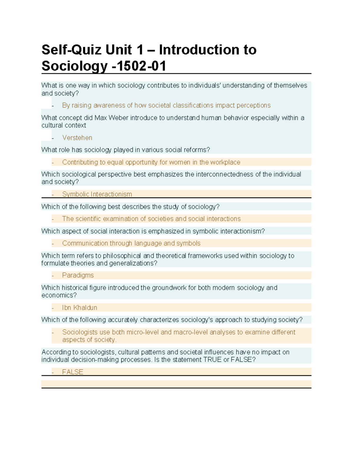 Self-Quiz Unit 1 – Introduction to Sociology - Self-Quiz Unit 1 ...